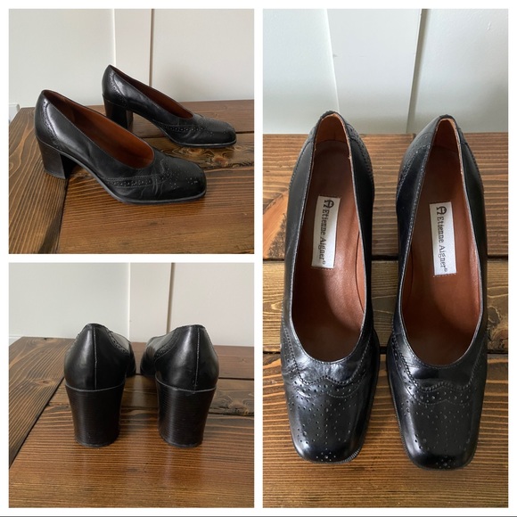 Etienne Aigner | Shoes | Etienne Aigner Leather Black Block Heel Shoes ...